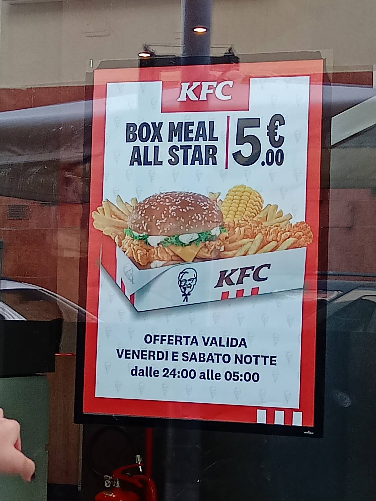 Menu at KFC restaurant, Messina