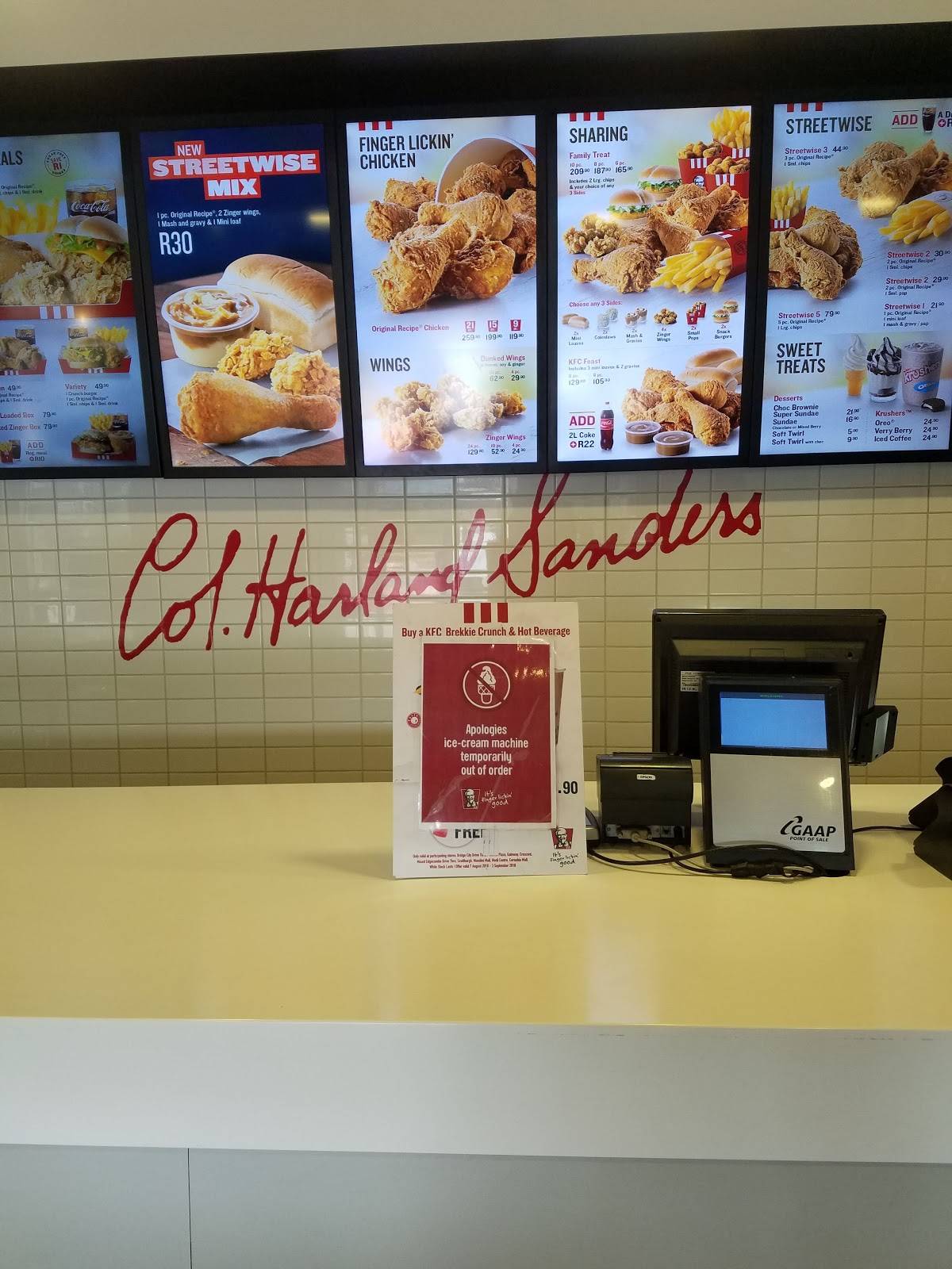Menu at KFC Scottburgh restaurant, Scottburgh