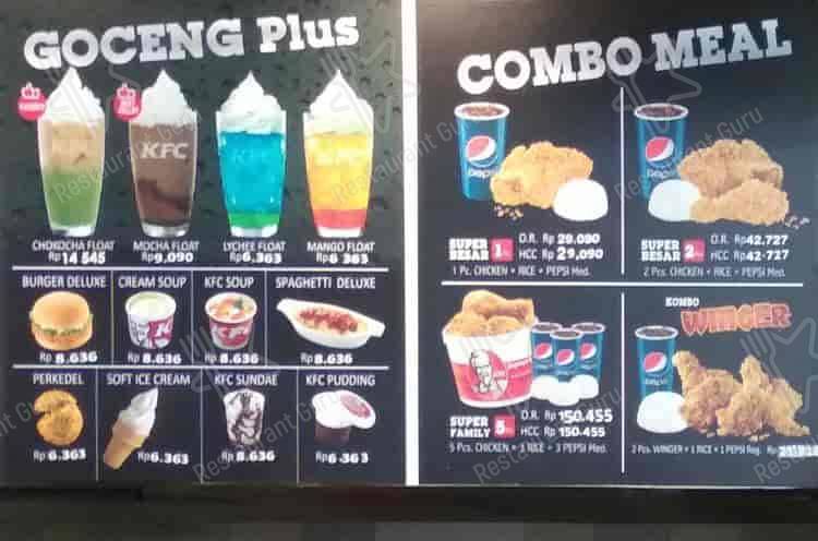 Menu at KFC Tabanan restaurant, Tabanan, C4XJ+2WJ