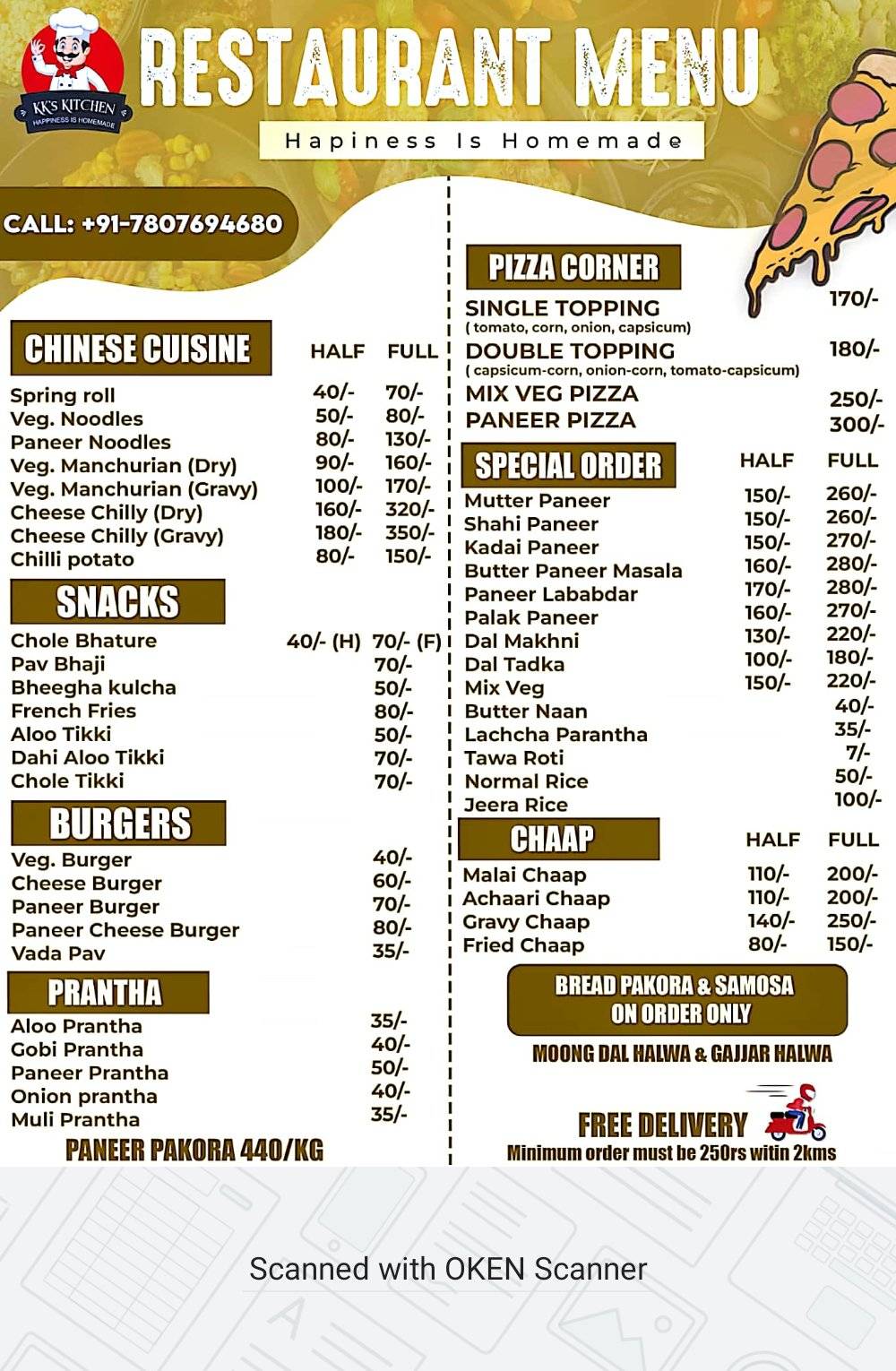 Menu at KK's Kitchen, Rehan