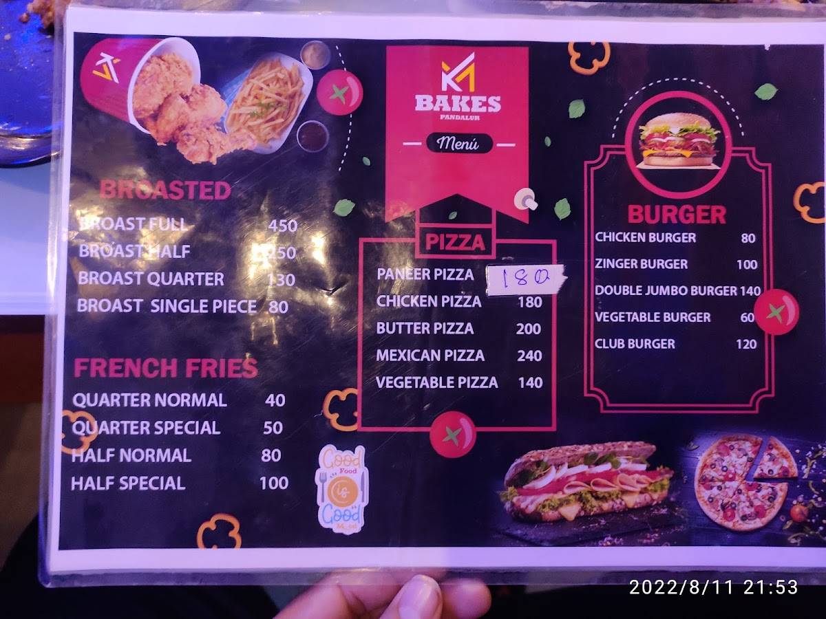 Menu at KM Bakery pandalur TamilNadu, Pandalur