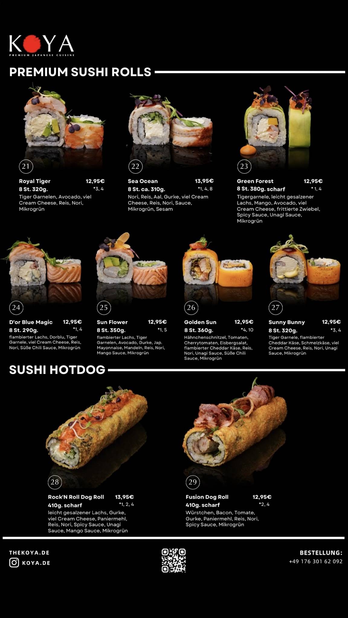 Speisekarte von KOYA Premium Japanese Cuisine restaurant, Essen