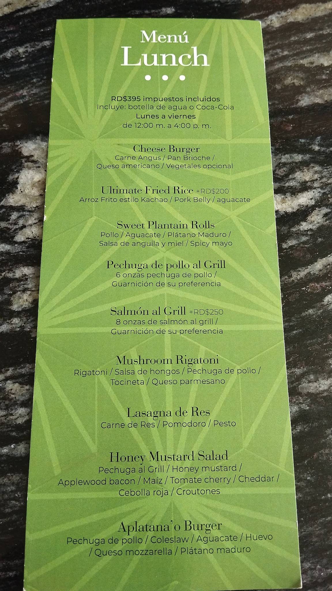 Menu at Kachao Kitchen restaurant, Santo Domingo, Calle Amaina Tio 60