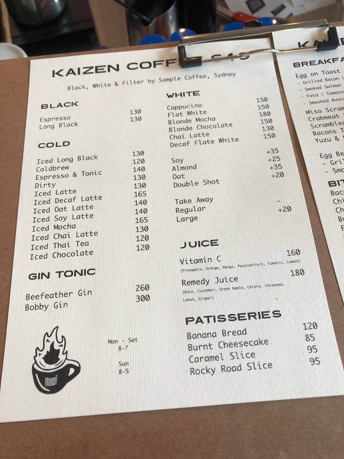 Menu at Kaizen Coffee Sukhumvit 49 cafeteria, Bangkok