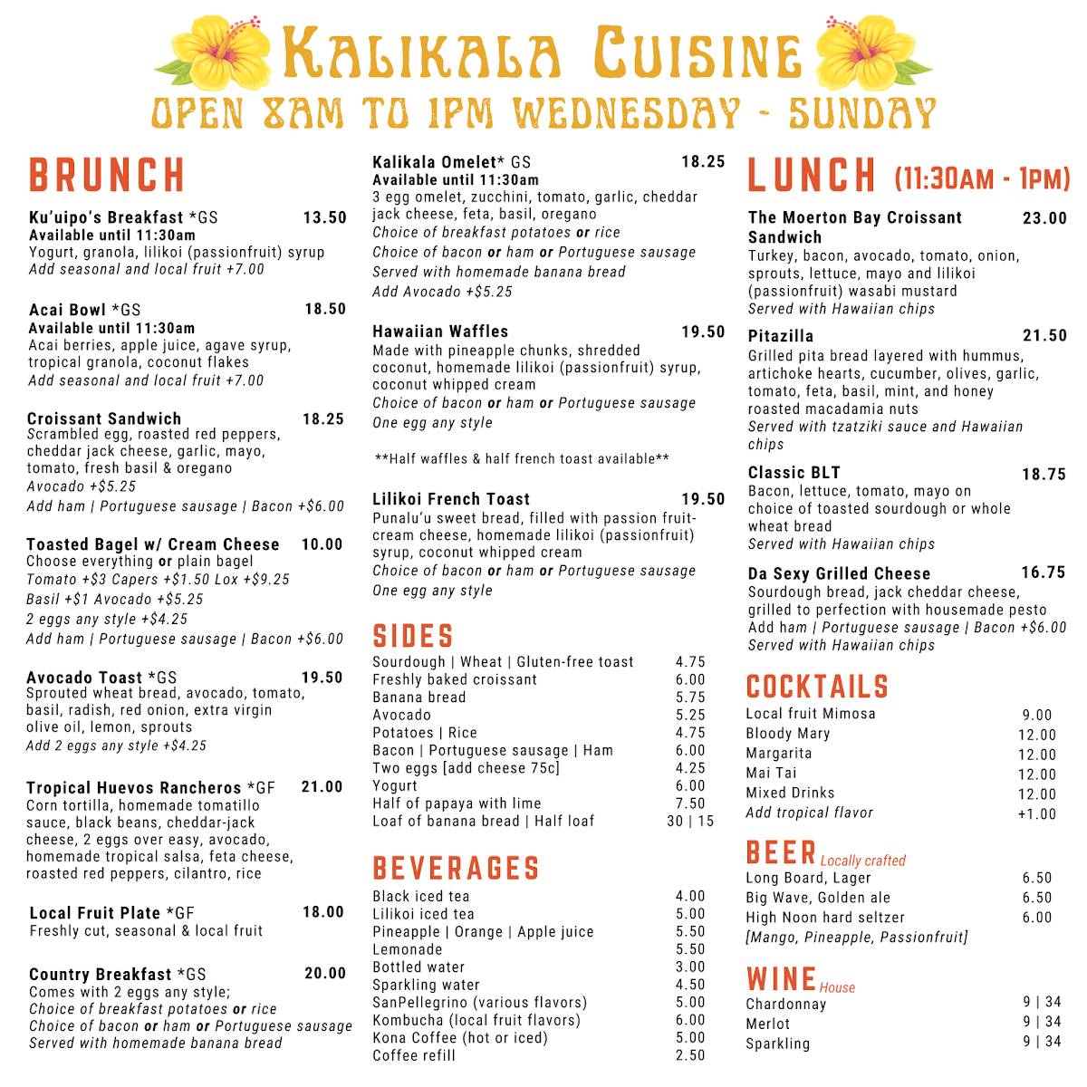 Menu at Kalikala Cuisine desserts, Kailua-Kona