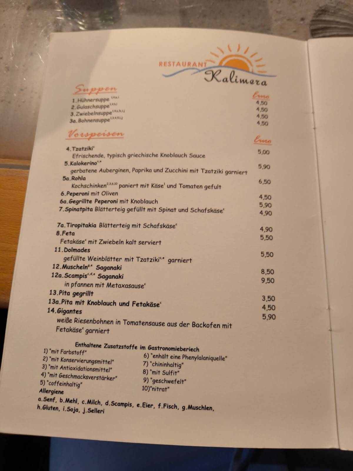 Speisekarte von Kalimera restaurant, Saarlouis