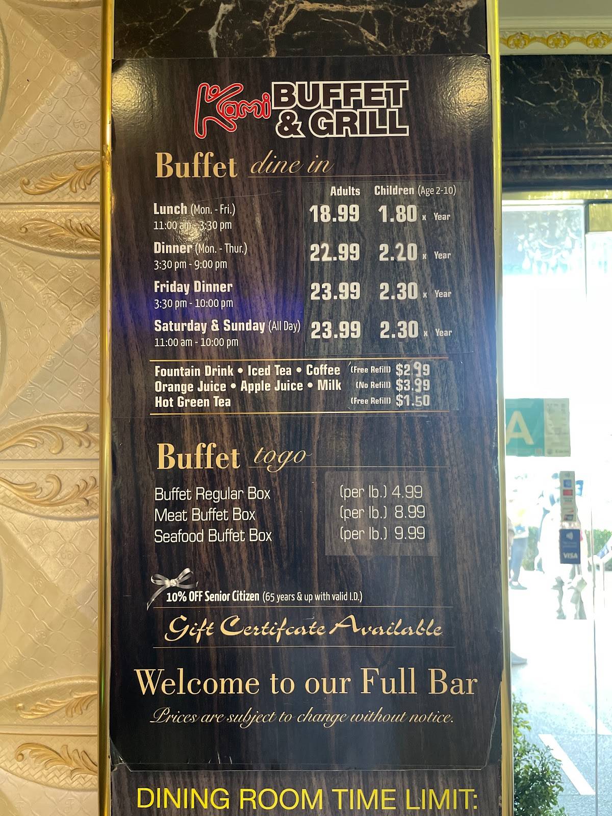 Menu at Kami Buffet & Grill restaurant, Rosemead