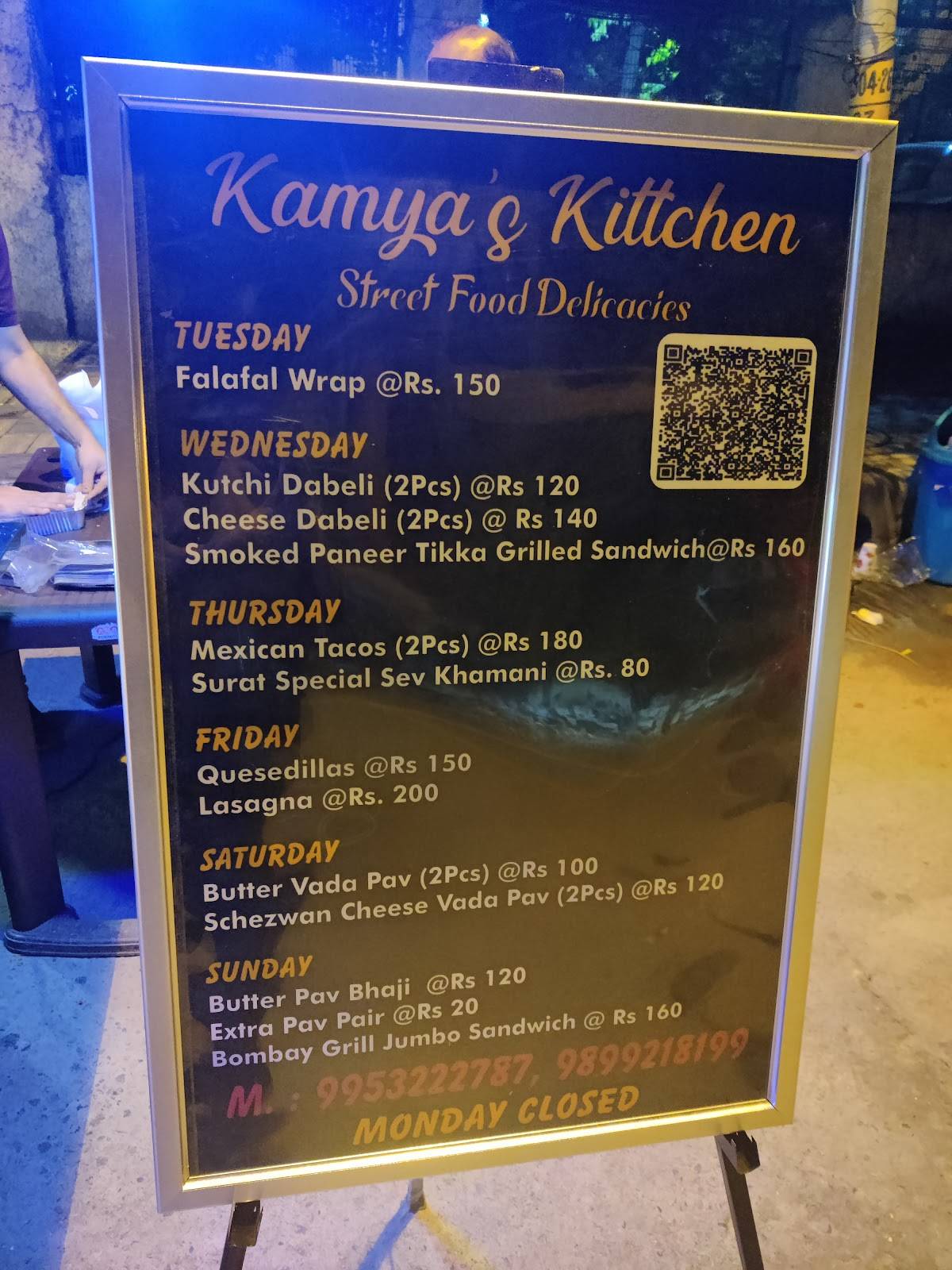 Menu at Kamya's Kittchen, New Delhi