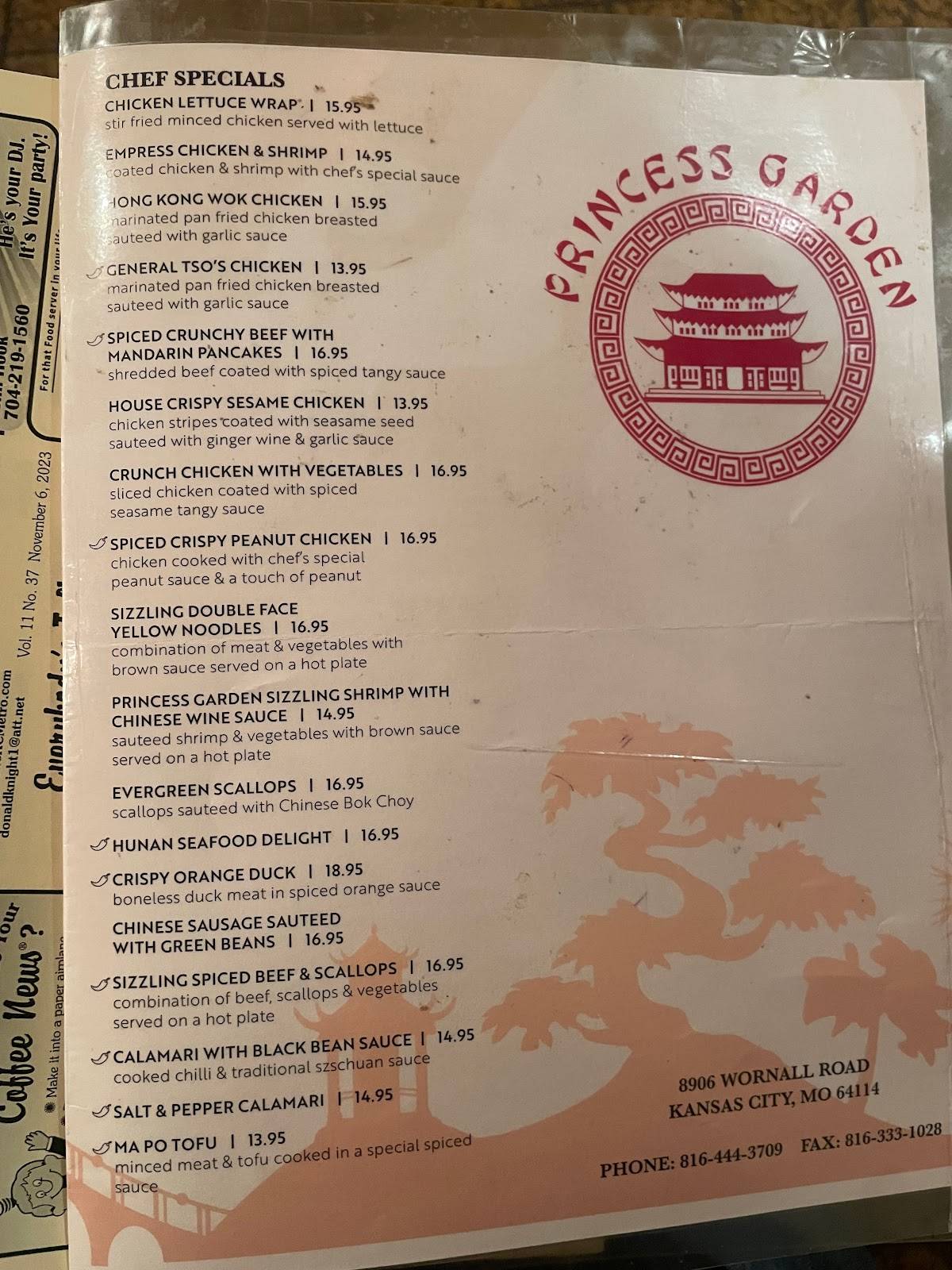 Menu at Princess Garden restaurant, Kansas City