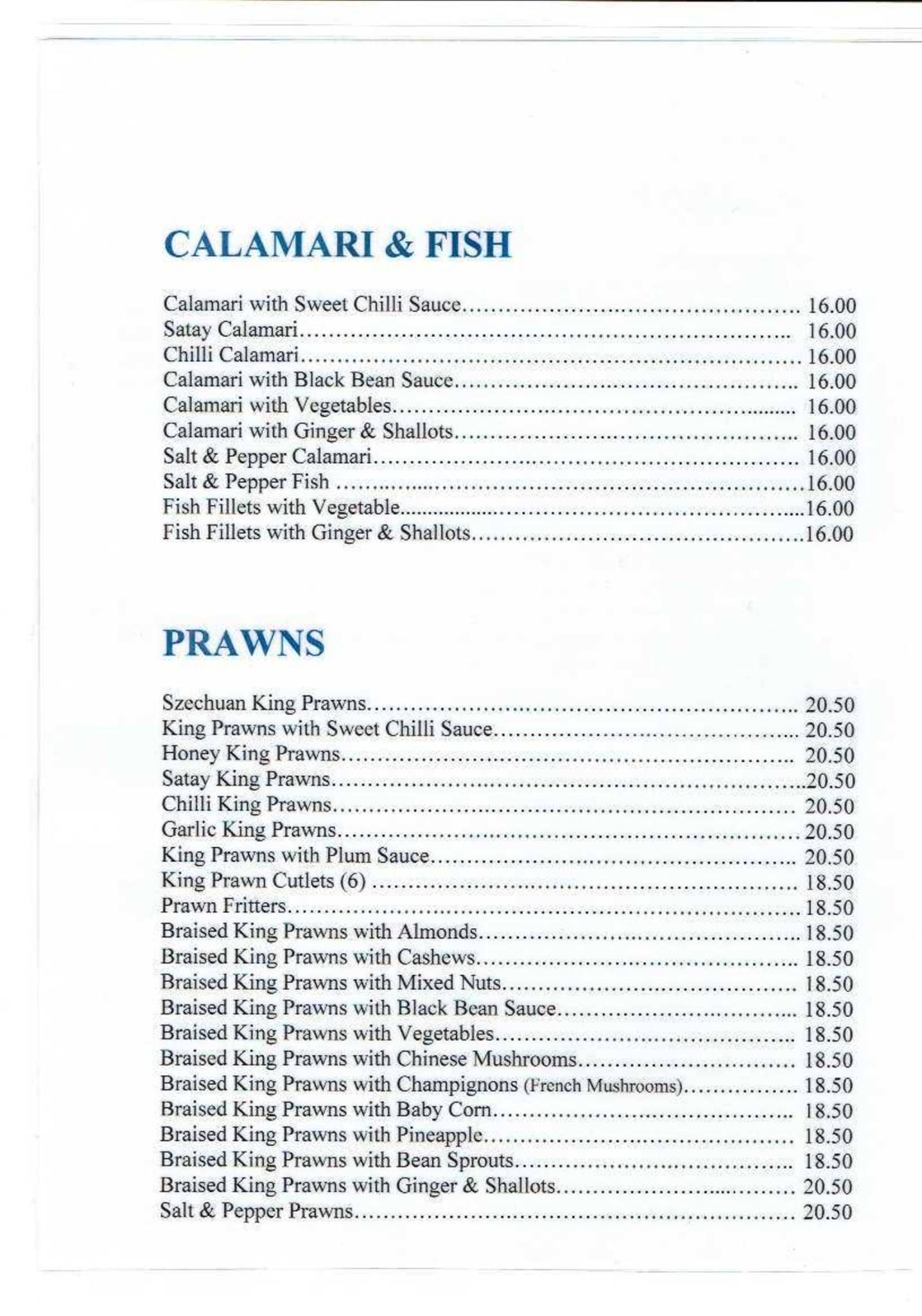 Menu at Kao Yiu Chinese Restaurant, Blaxland