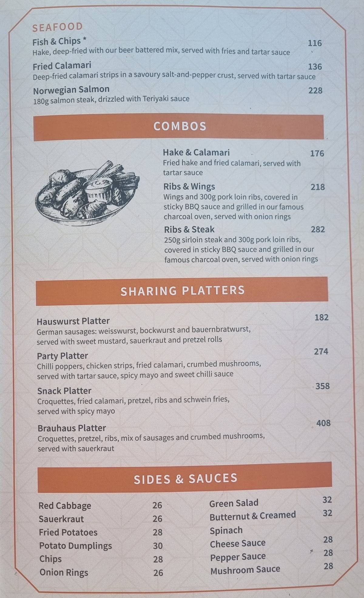 Menu at Kapstadt Brauhaus Durbanville restaurant, Cape Town, C/O