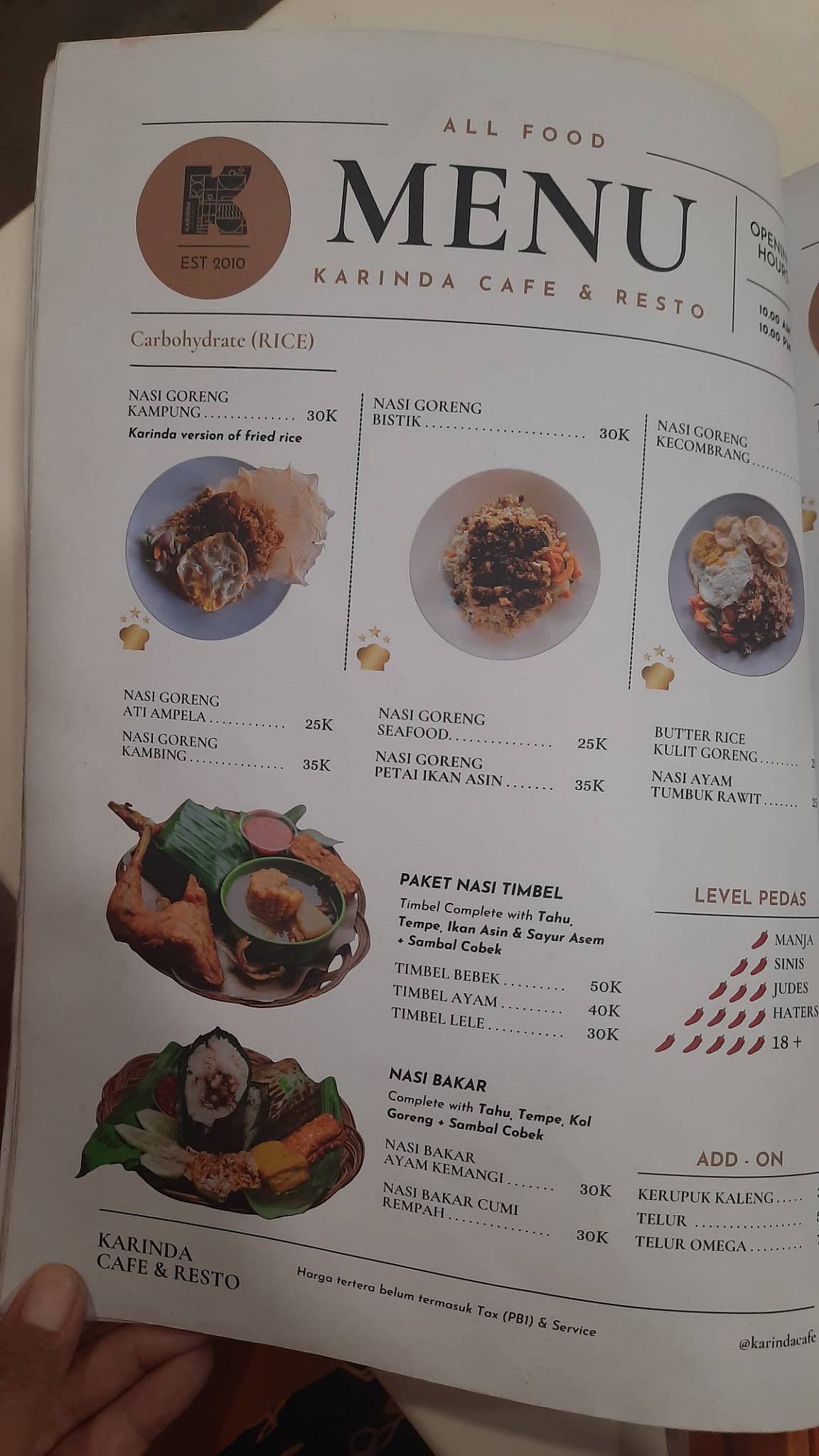 Carta de Karinda Cafe & Resto, Tangerang, Komplek Metro Permata 1 Blok ...