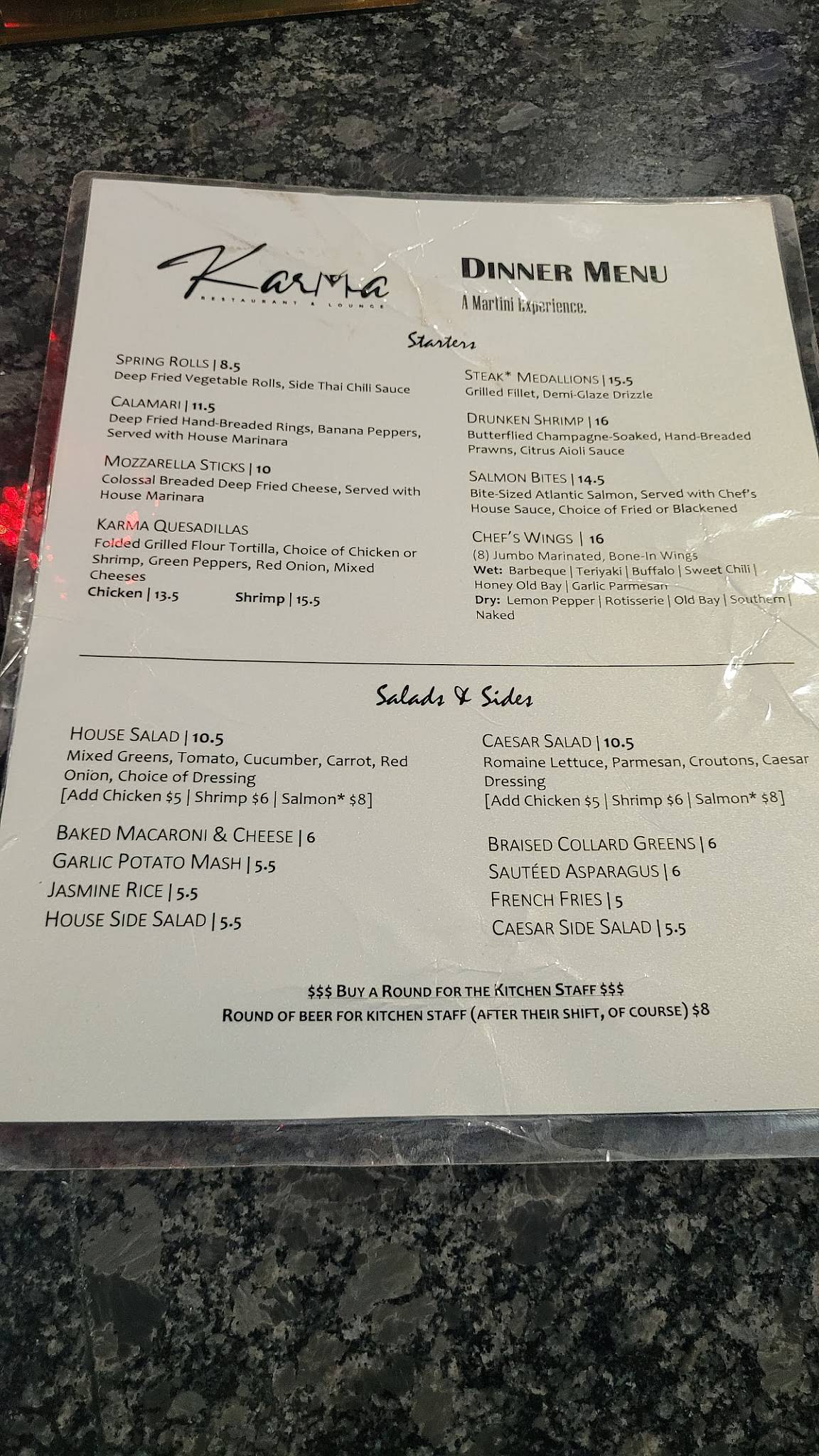 Menu at Karma Restaurant & Lounge, Hampton