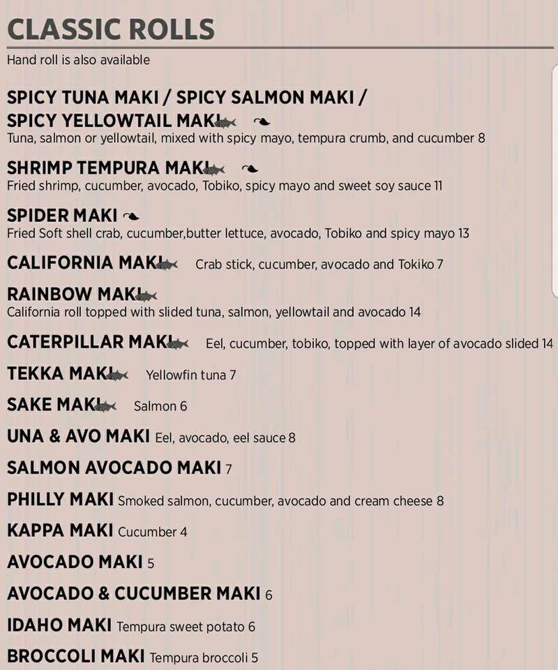 Menu at Karma restaurant, Concord