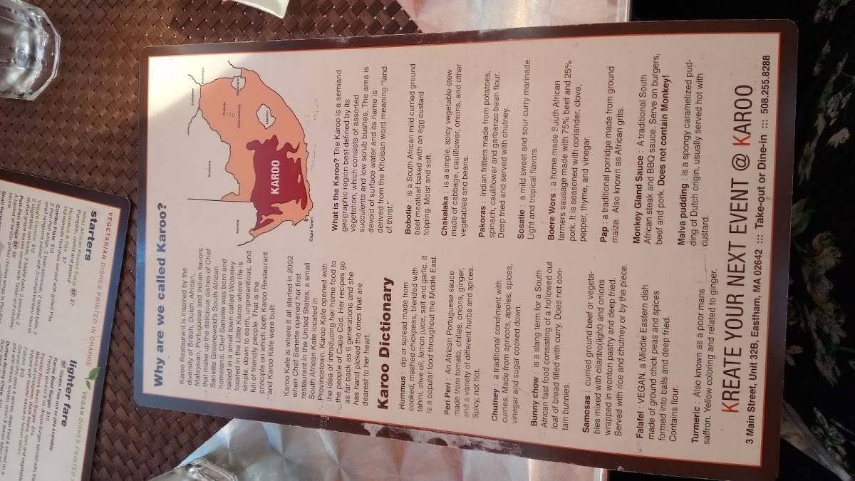 Menu at Karoo Restaurant, Eastham