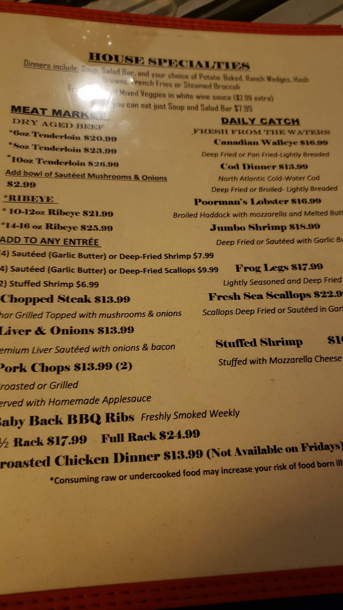 Menu at Kassidy's Studio Lounge restaurant, Shawano