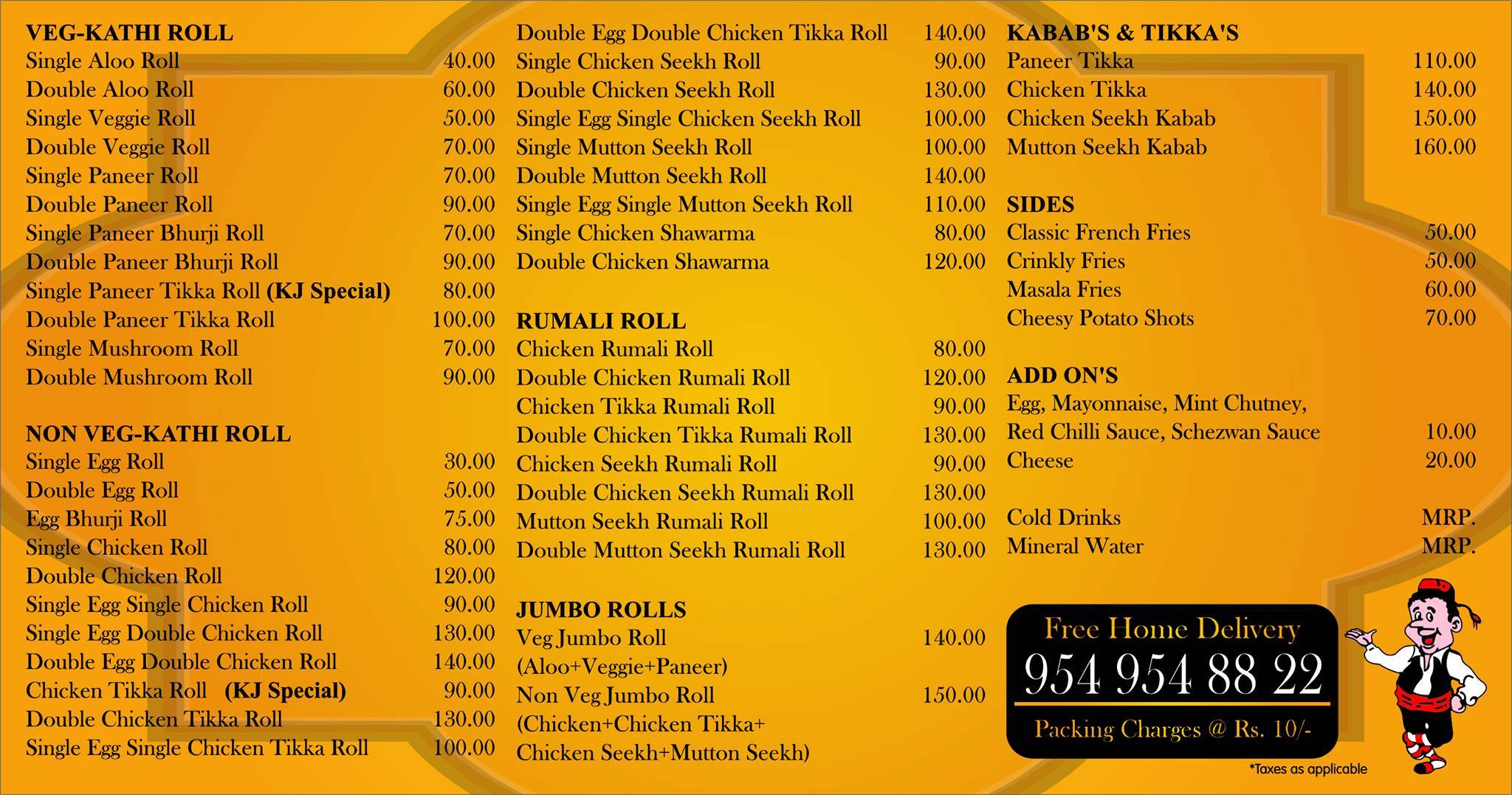 Menu at Kathi Junction, Kota, KTTF06&07