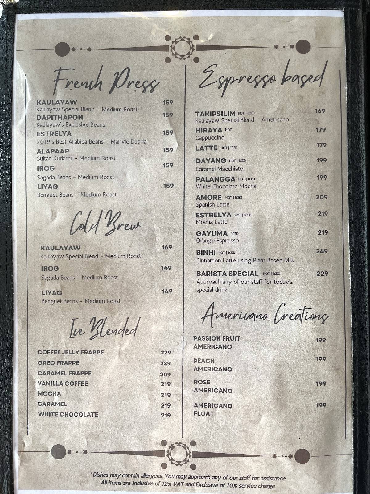 Menu at Kaulayaw Coffee cafe, Antipolo