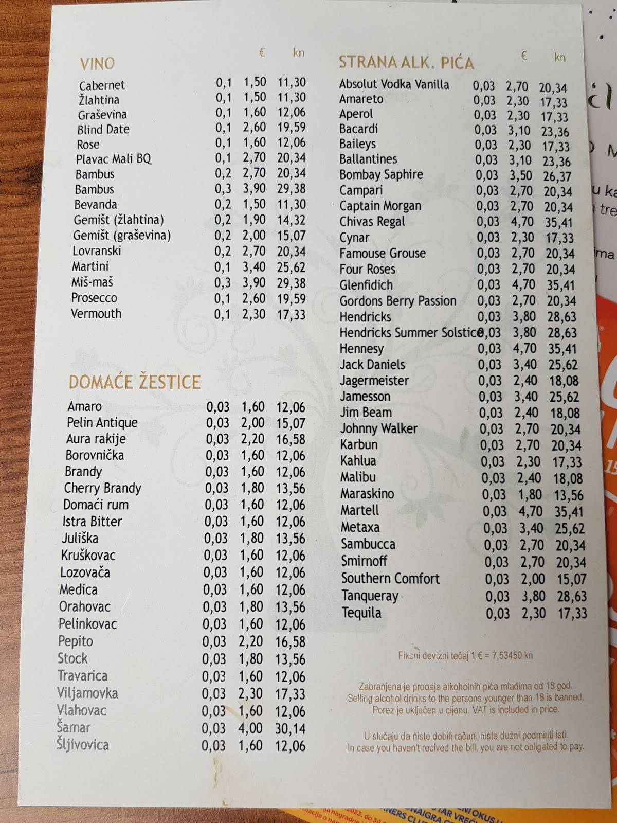 Menu at Kavana Anka pub & bar, Selce