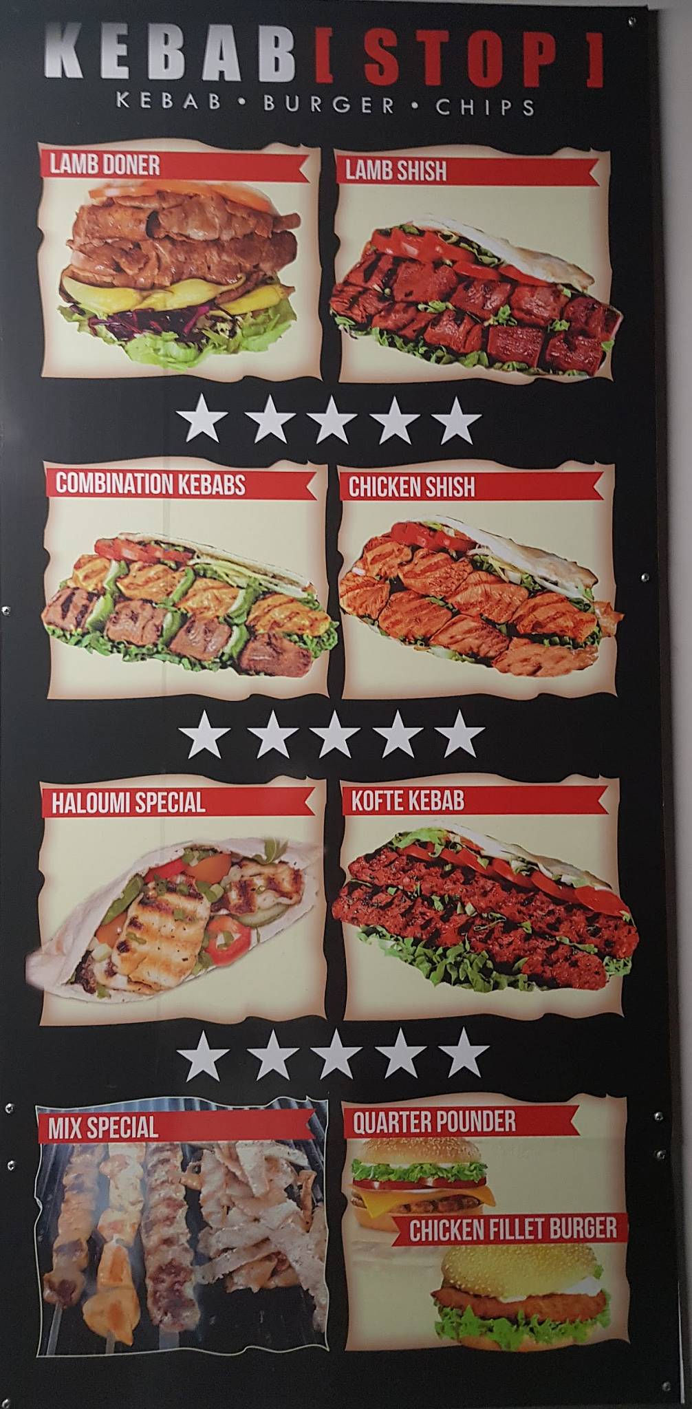 Menu at Kebab Stop, Brentwood