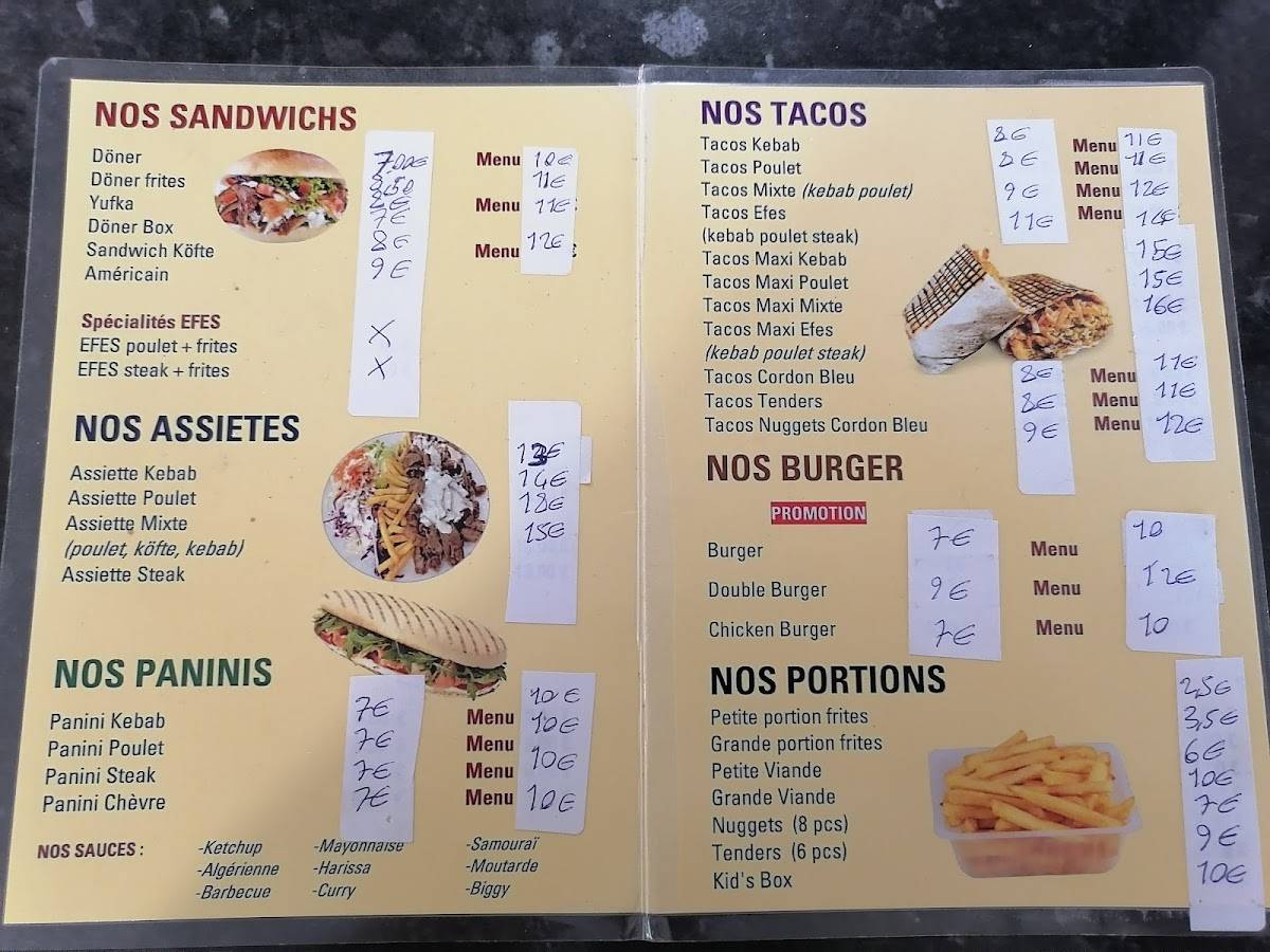 Menu au Kebab efes restaurant, Pont-de-Roide
