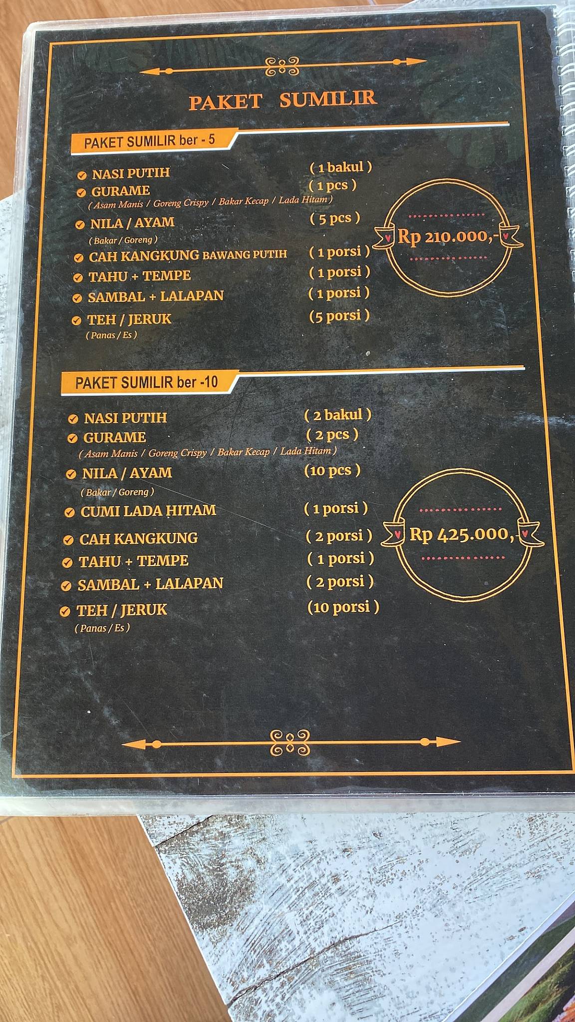 Menu at Kebon Sumilir restaurant, Bantul