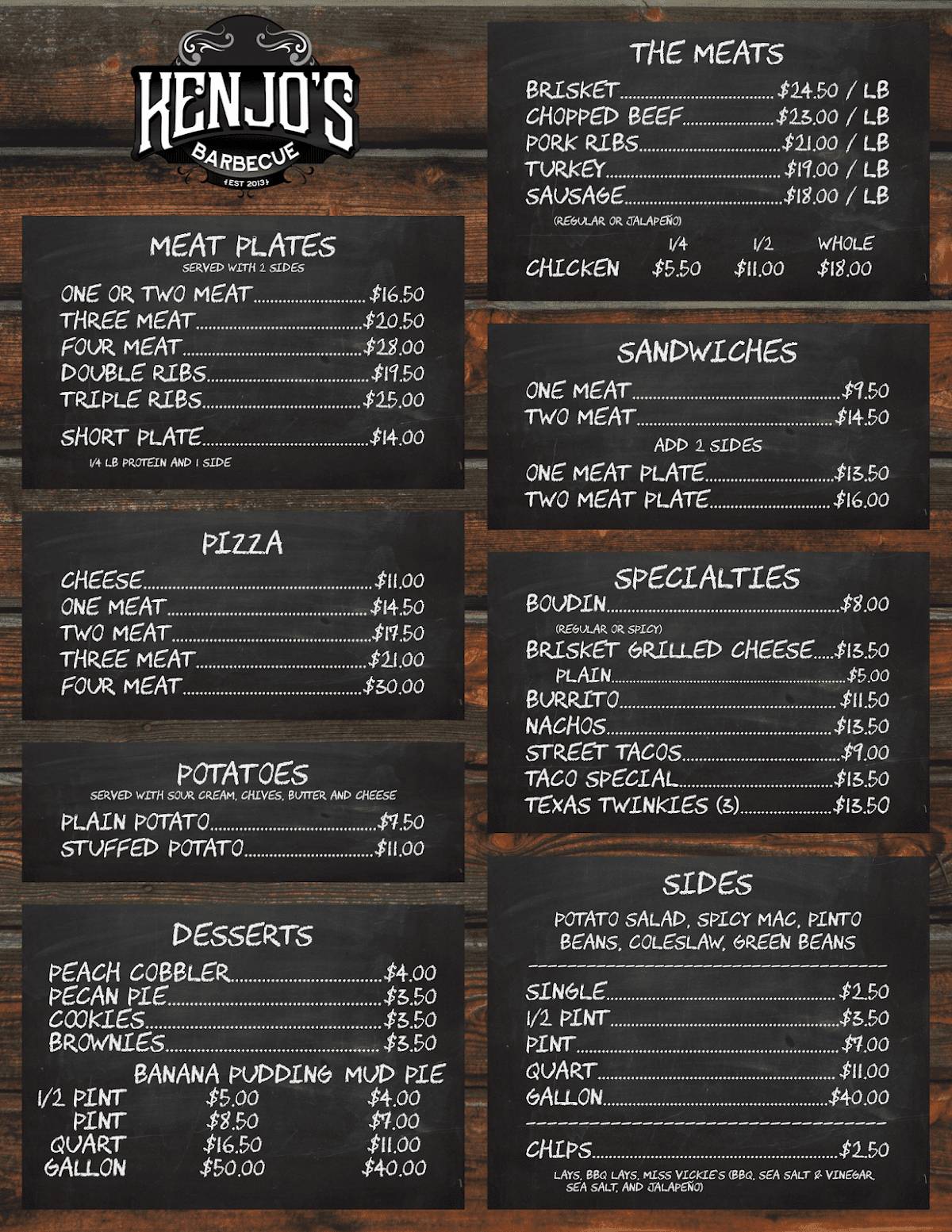 Menu at Kenjo's BBQ, Brazoria