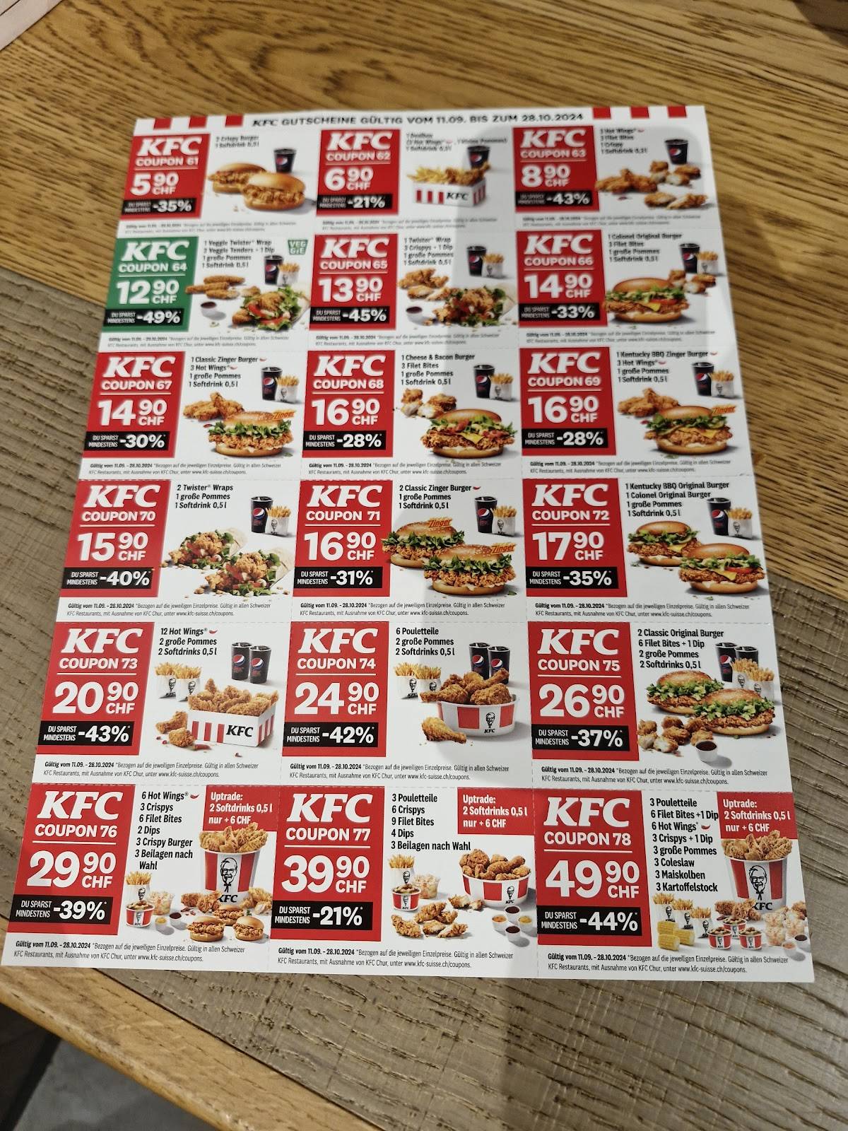 Menu au Kentucky Fried Chicken, Bale