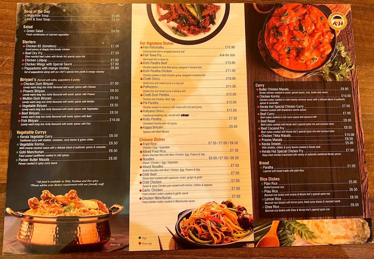 Menu at Kerala Hut restaurant, Luton