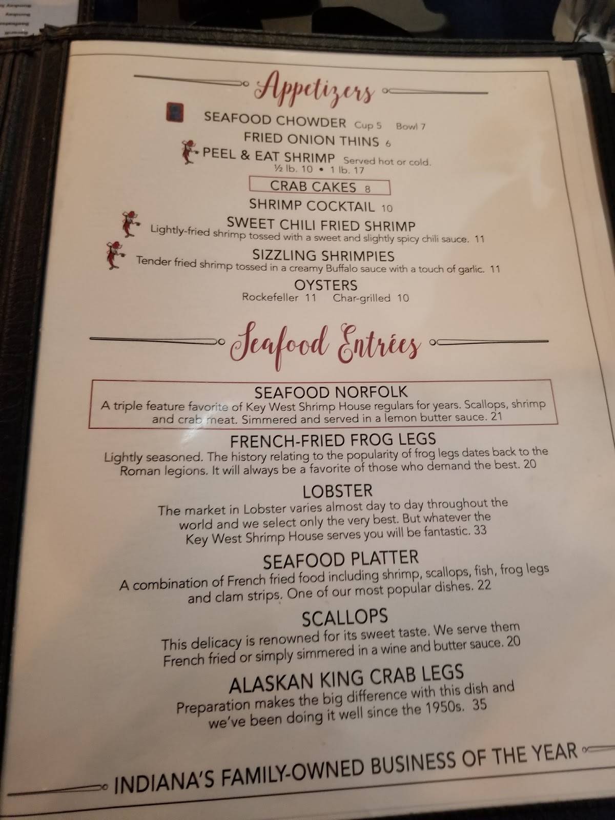 Menu at Key West Shrimp House pub & bar, Madison, 117 Ferry St