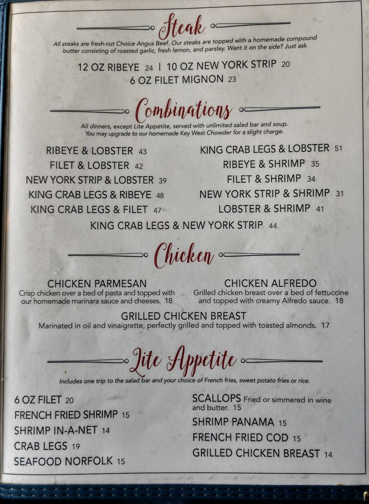 Menu at Key West Shrimp House pub & bar, Madison, 117 Ferry St