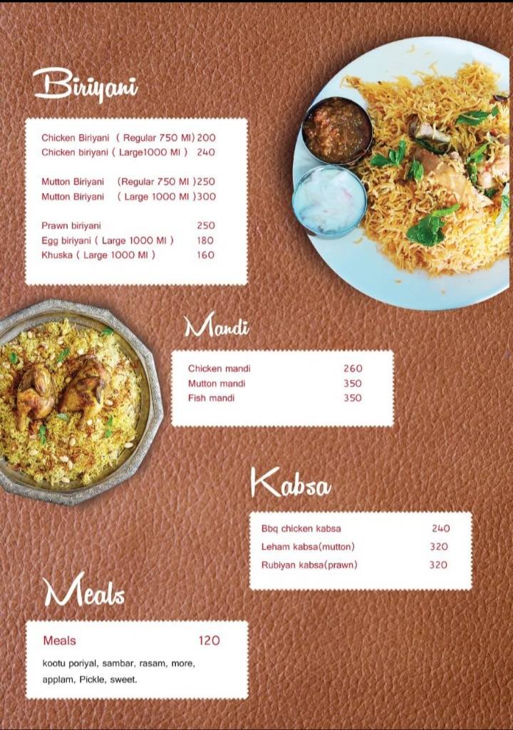 Menu at Khalids Biriyani Kilakarai, Kilakarai