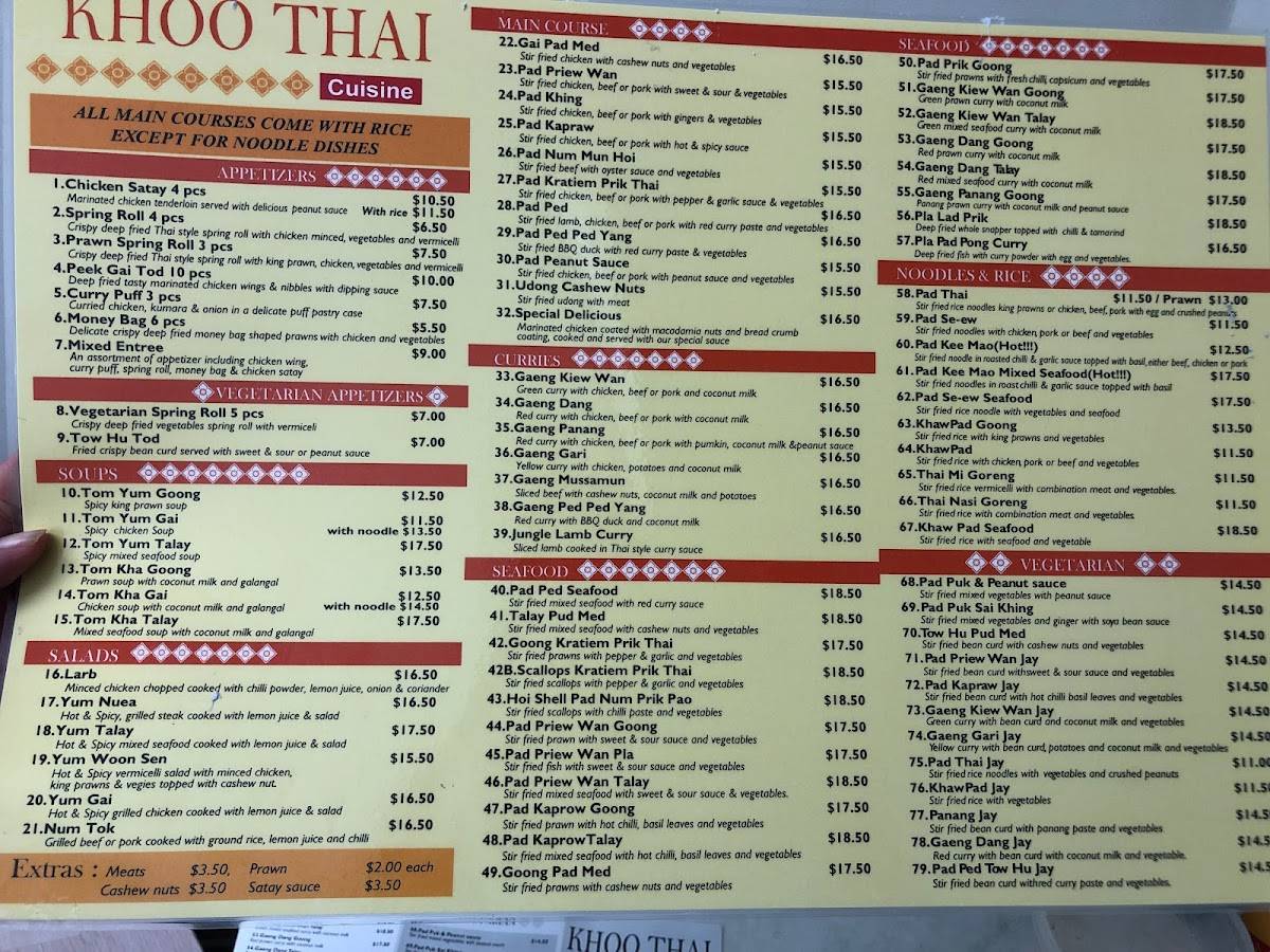 Menu at Khoo Thai Takeaway fast food, Auckland