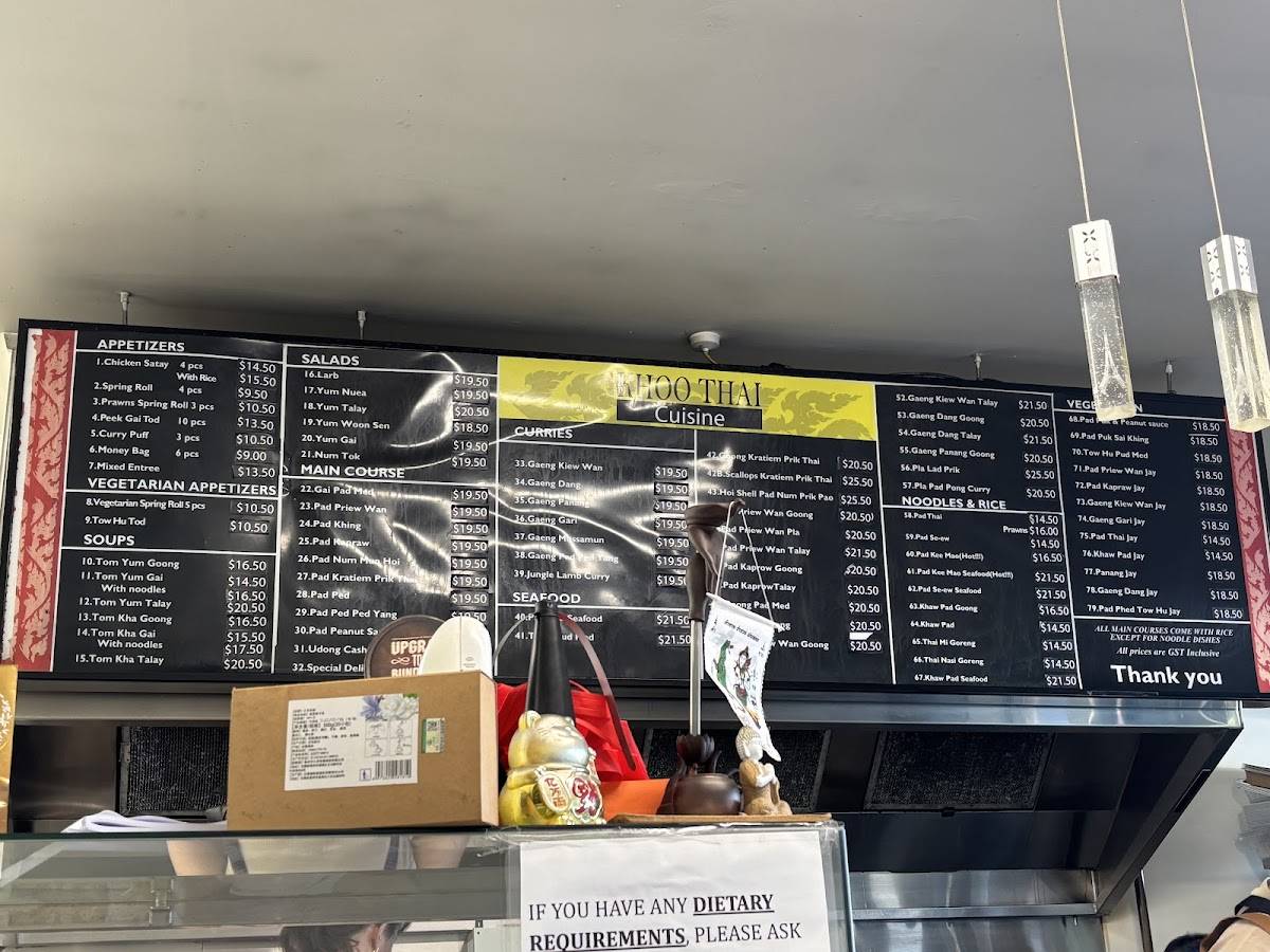 Menu at Khoo Thai Takeaway fast food, Auckland