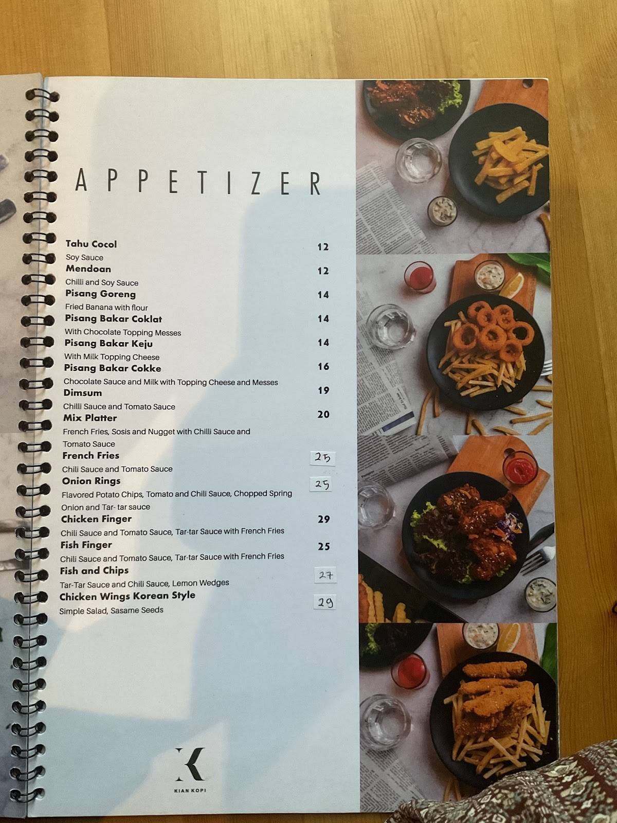 Menu at Kian Kopi, Wedomartani