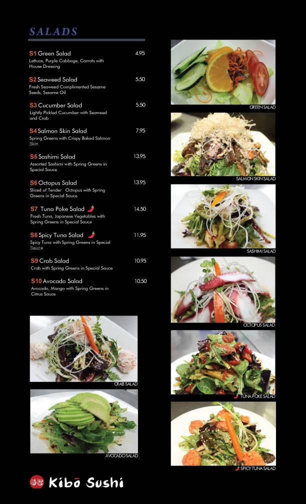 Menu at Kibo Sushi restaurant, Ventura
