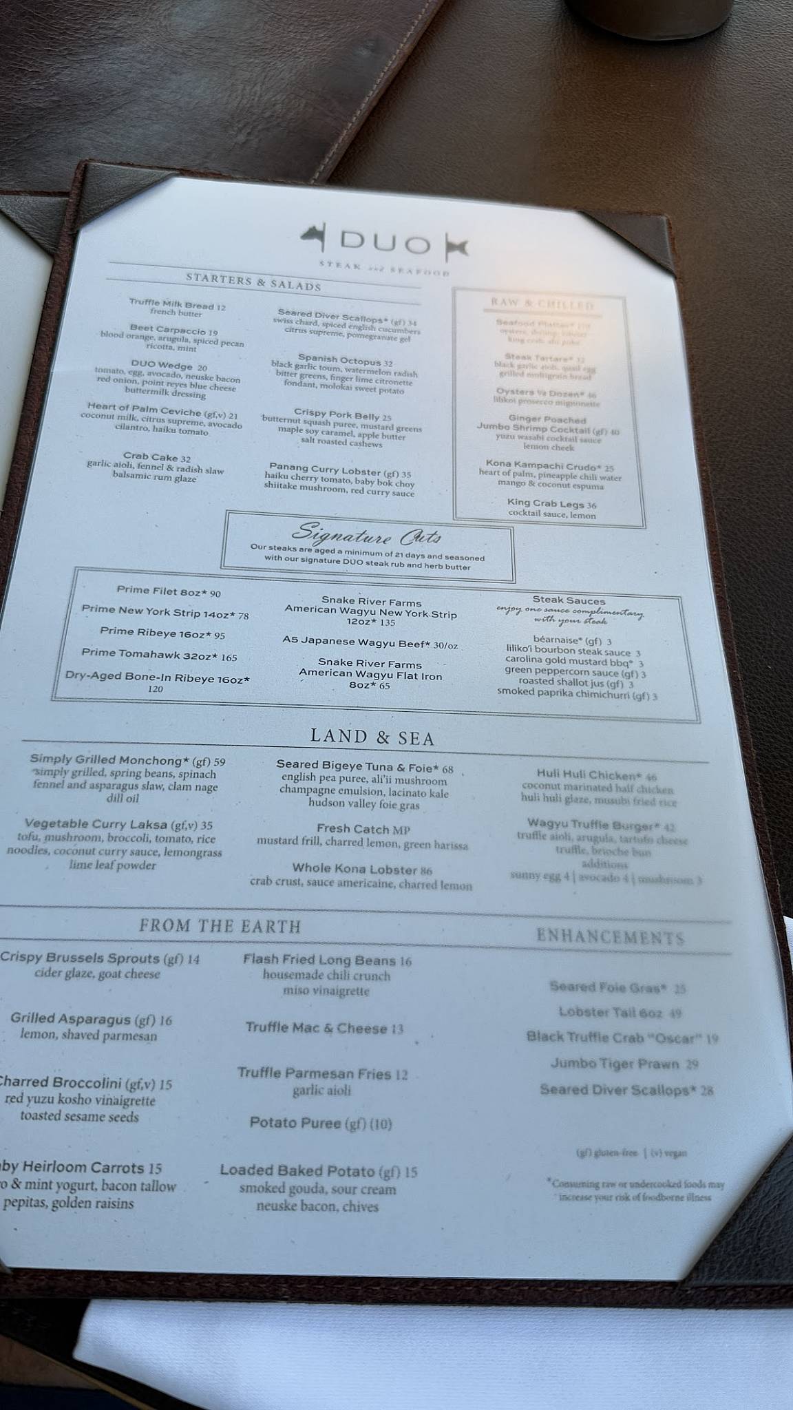 Menu at DUO Steak & Seafood steakhouse, Kihei