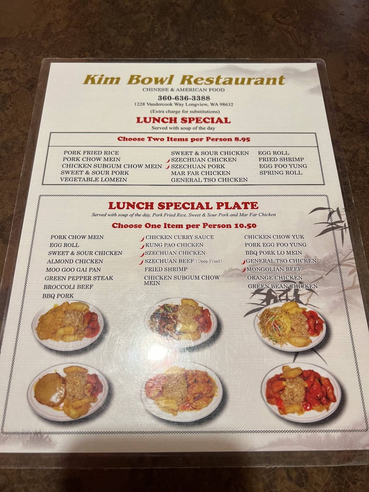 Menu at Kim Bowl Restaurant & Lounge, Longview