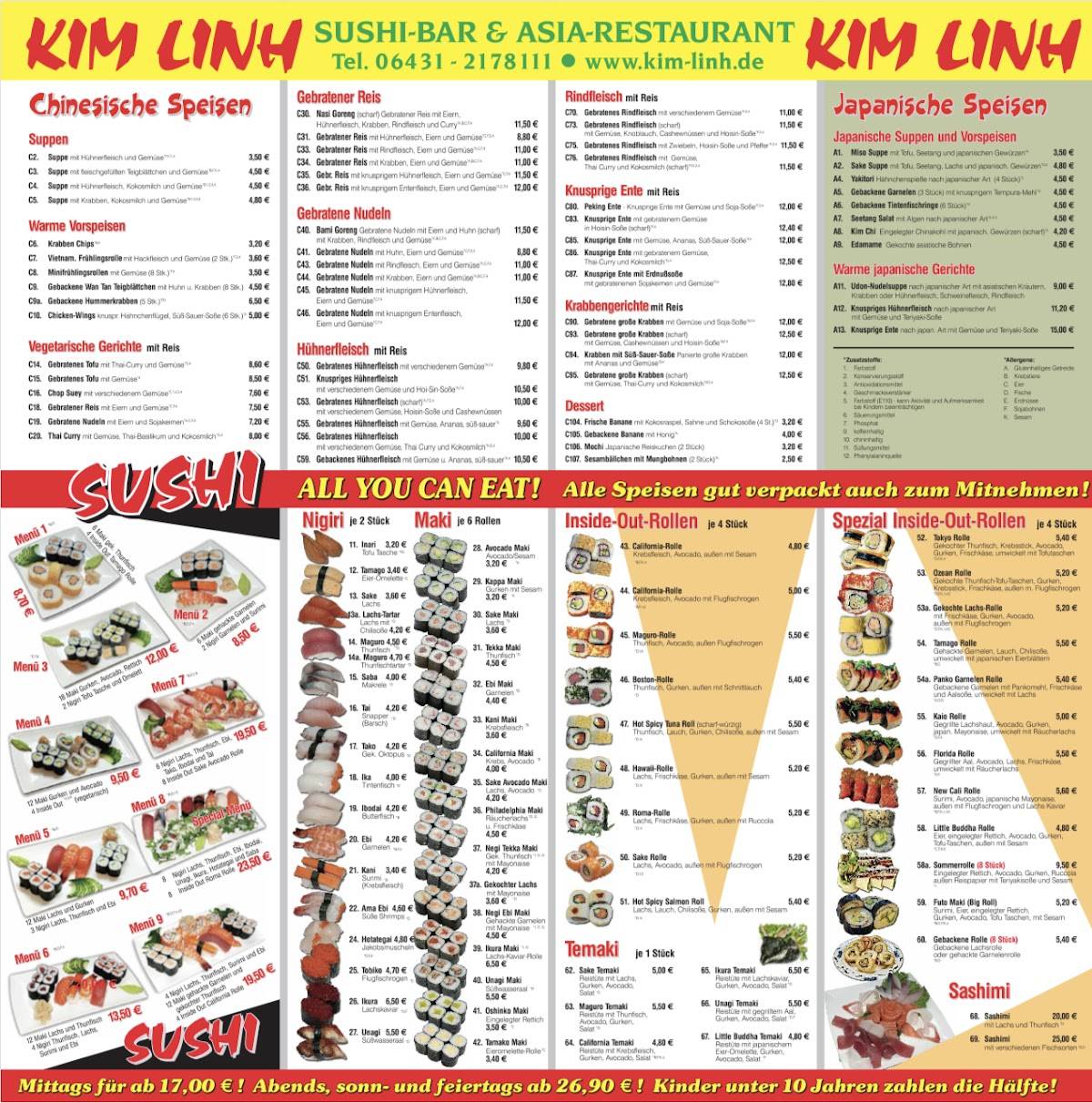 Speisekarte von Kim Linh Sushi Bar, Limburg an der Lahn
