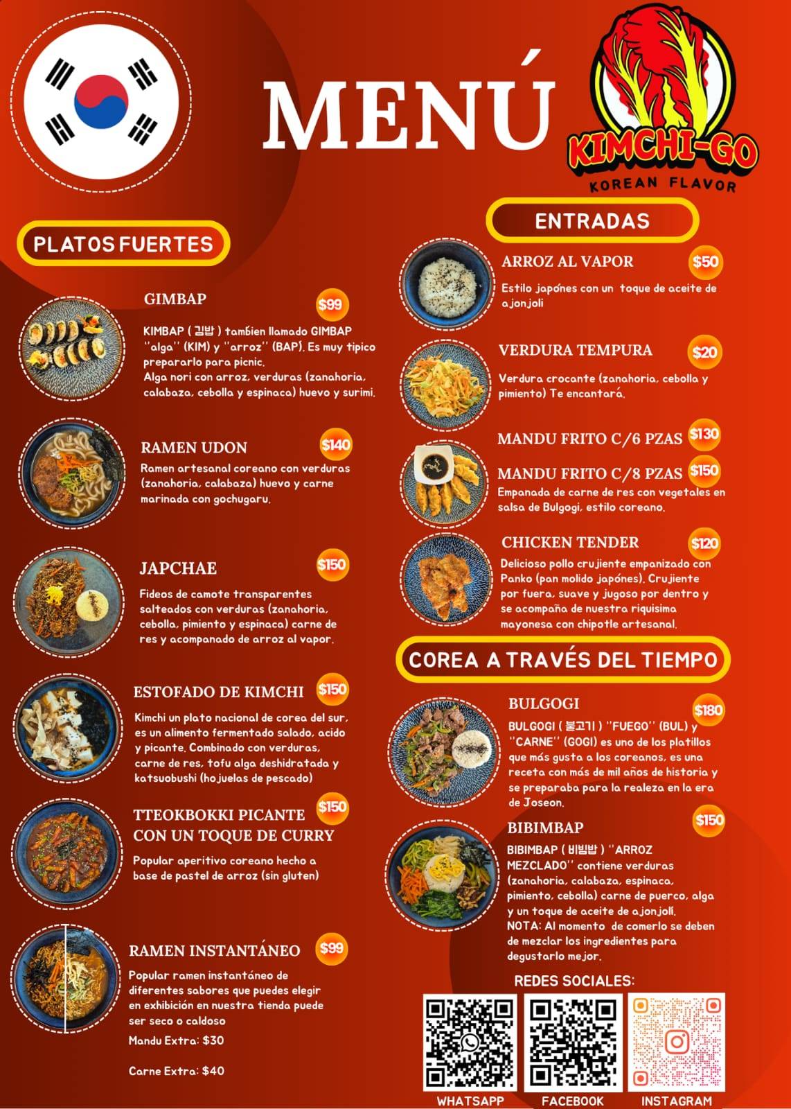 Menu at Kimchi Go (Korean food) restaurant, Merida