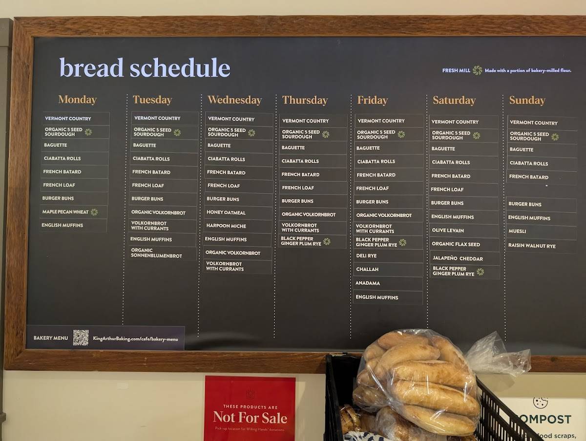 Menu at King Arthur Baking Company cafe, Norwich