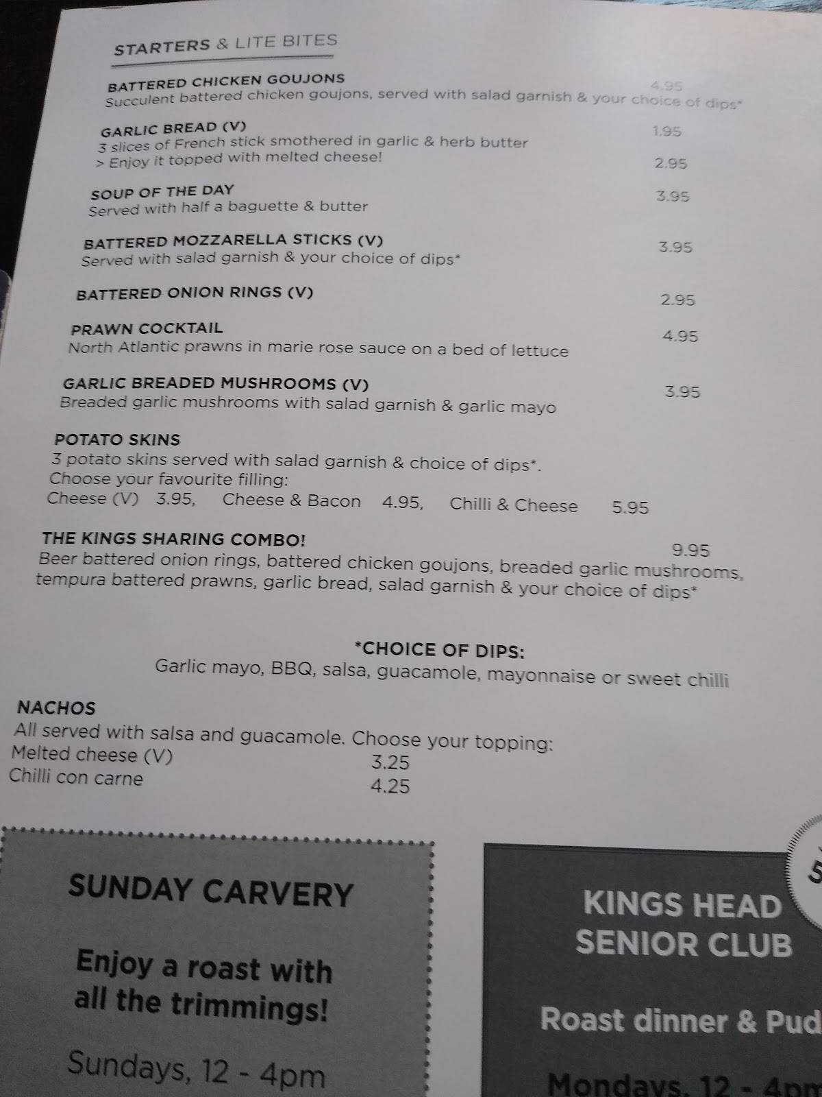 Menu at Kings Head pub & bar, Lichfield