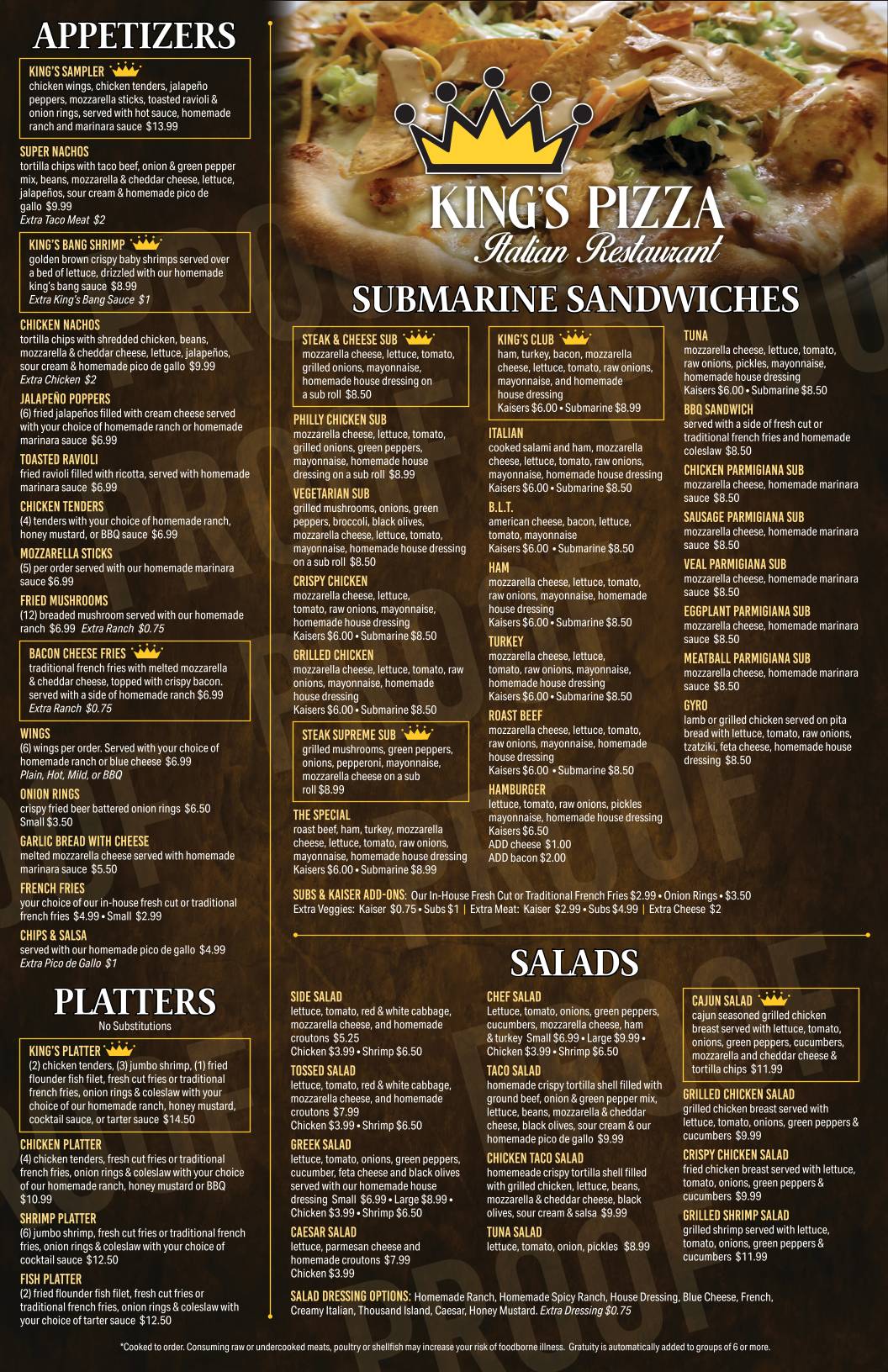 Menu at Kings Pizza & Italian Restaurant, King George