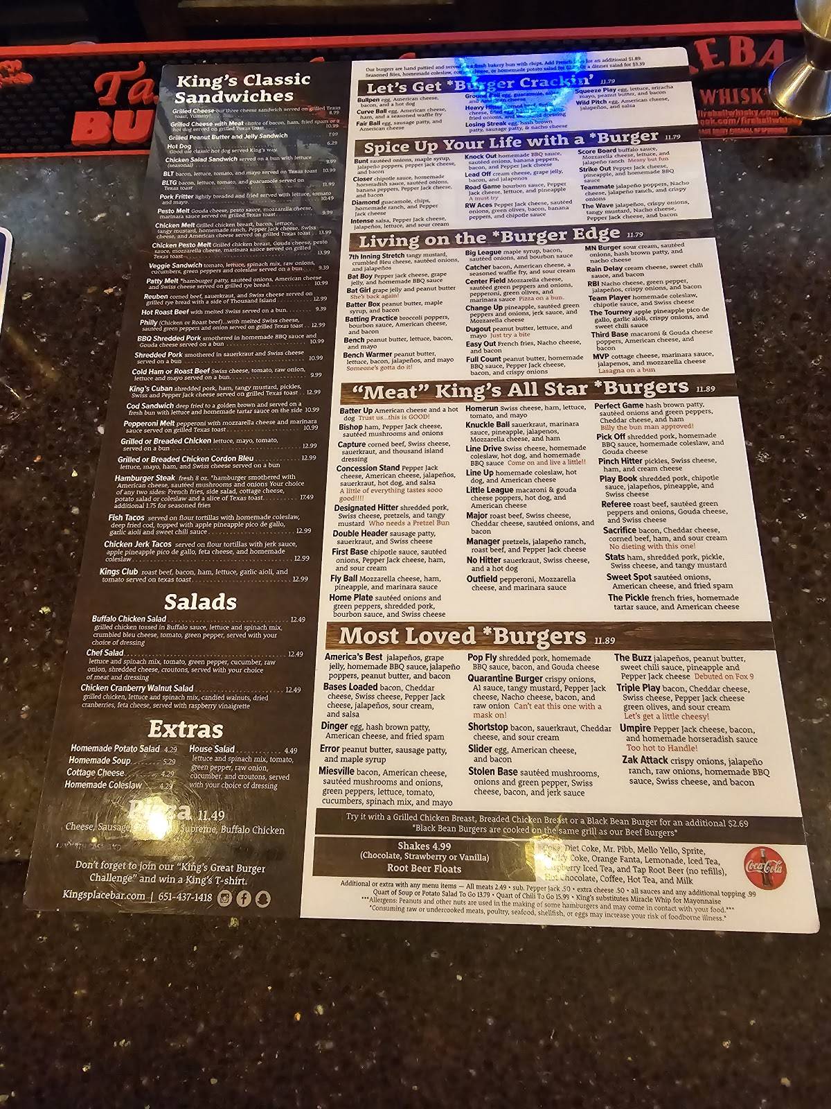 Menu at King's Place Bar and Grill, Miesville