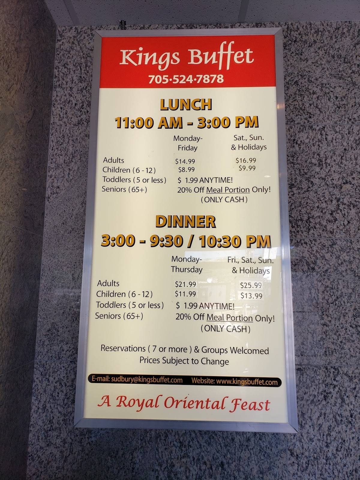 Menu at Kingsway Buffet restaurant, Sudbury