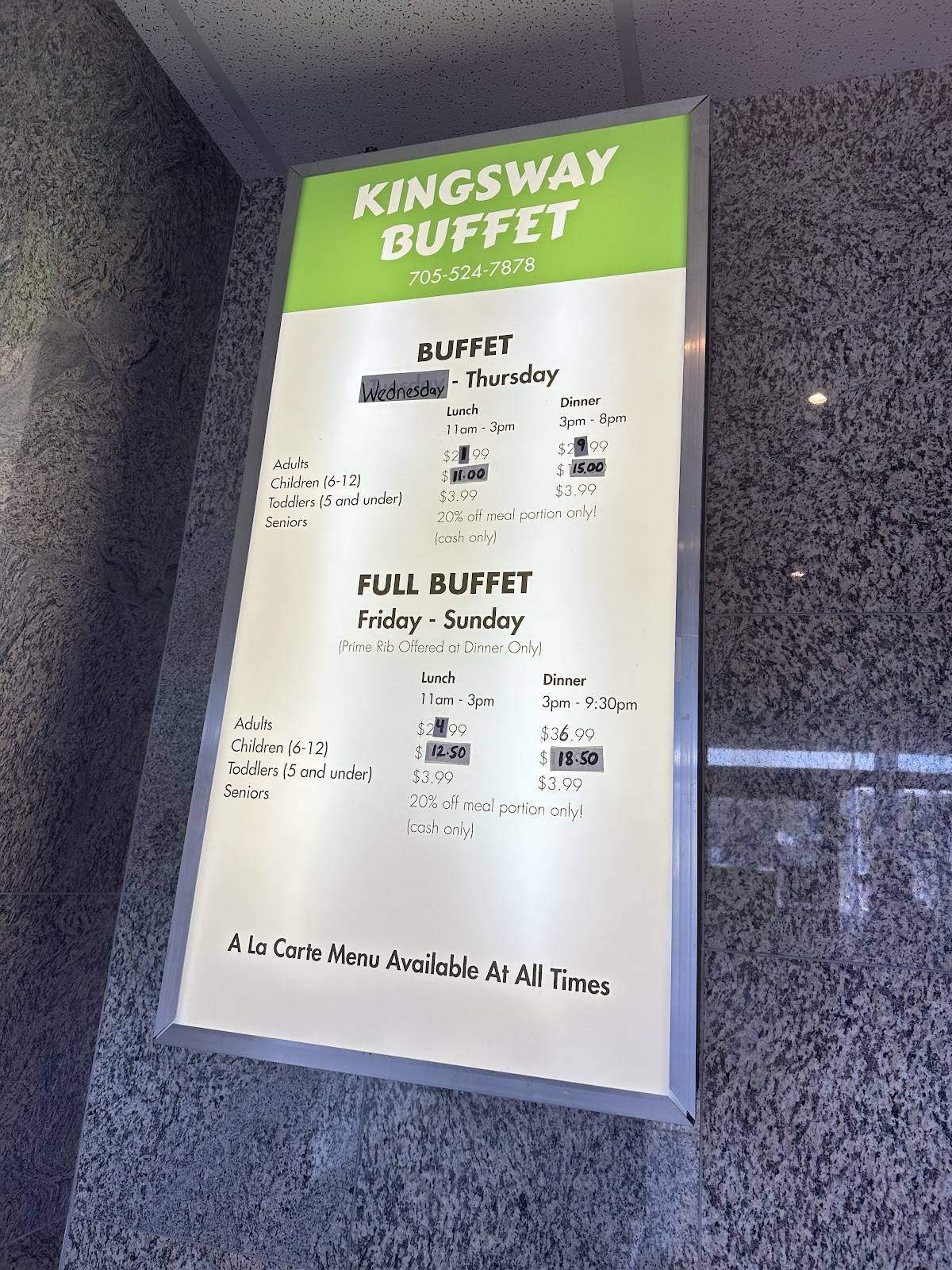 Menu at Kingsway Buffet restaurant, Sudbury