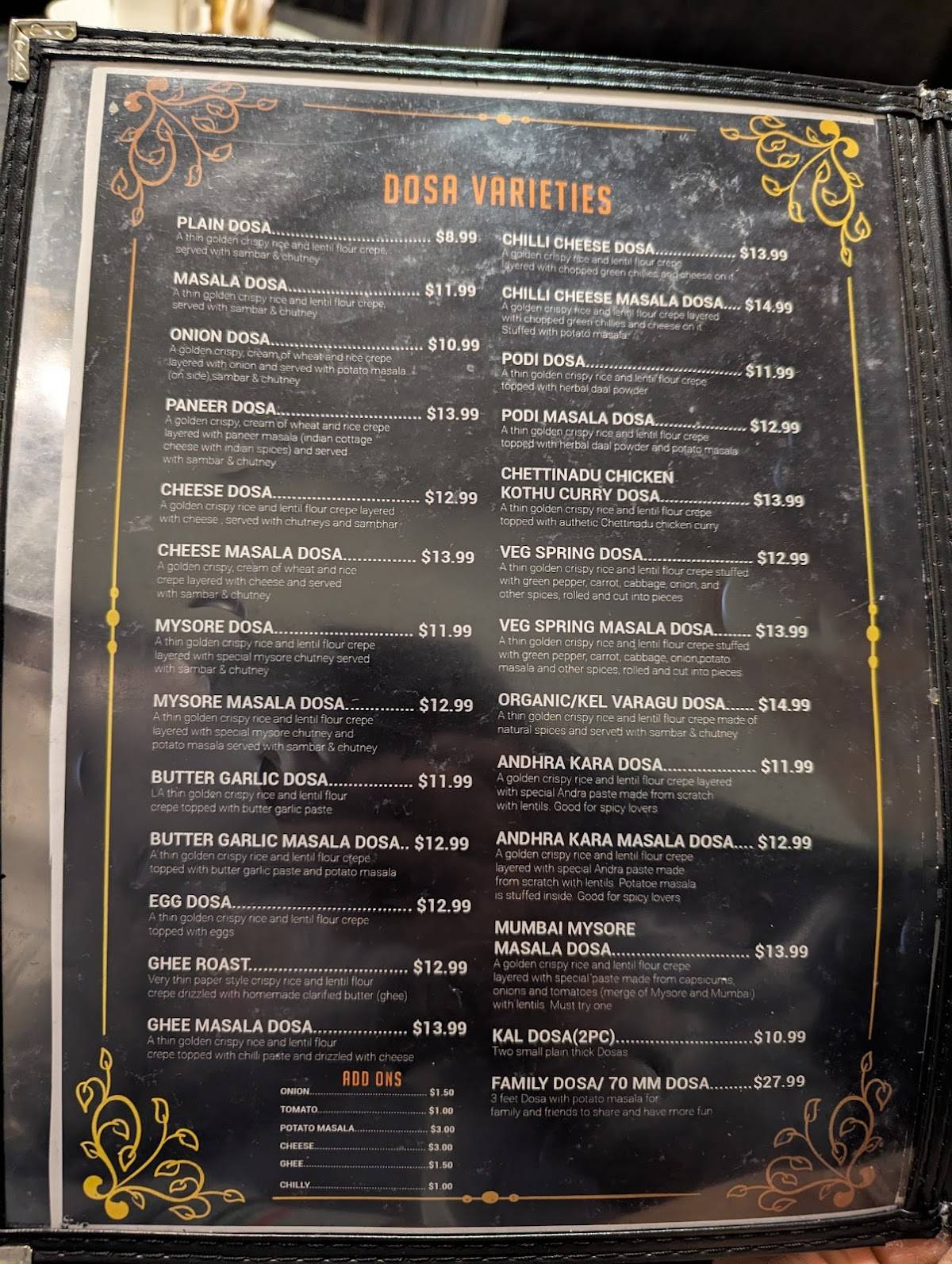 Carta del restaurante Jayalakshmi South Indian Cuisine, Kitchener