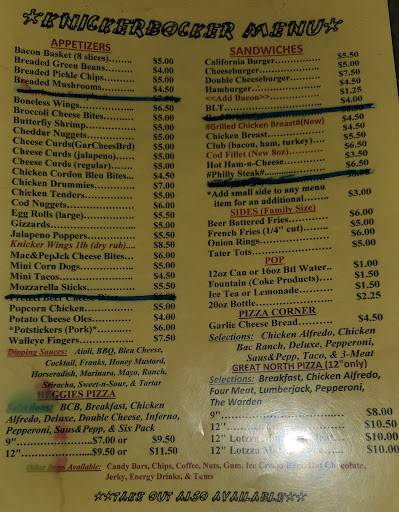 Menu at Knickerbocker Liquor Locker pub & bar, Fargo