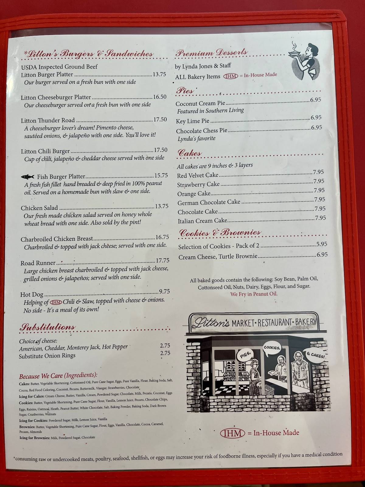 Menu at Litton's restaurant, Knoxville