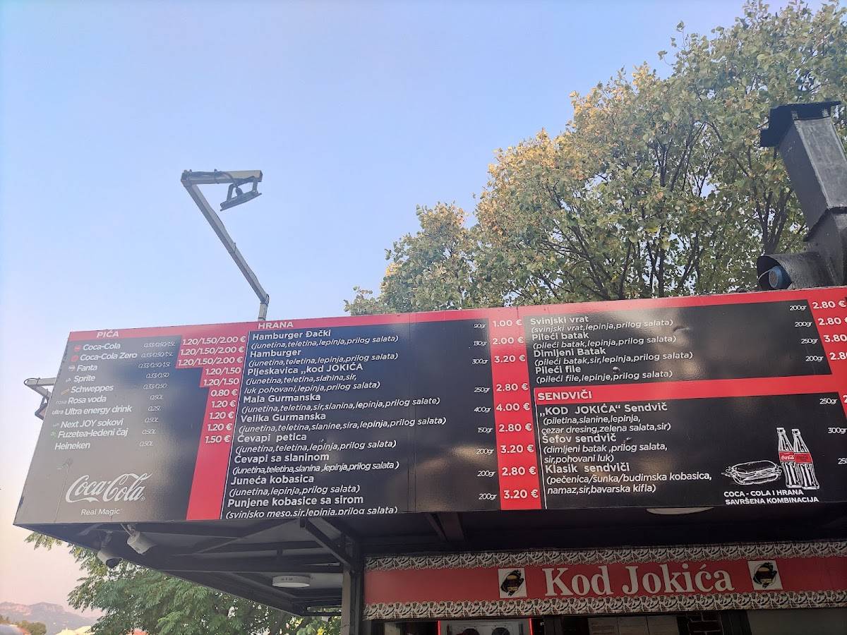 Menu at Kod Jokica restaurant, Podgorica